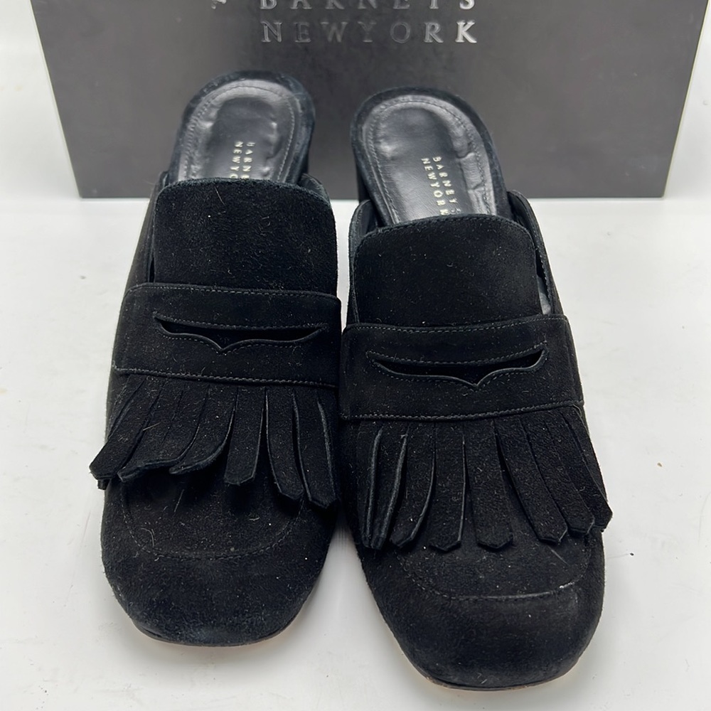 Barneys Ny Suede Oxford Block Heel Fringe Mules. Made… - Gem